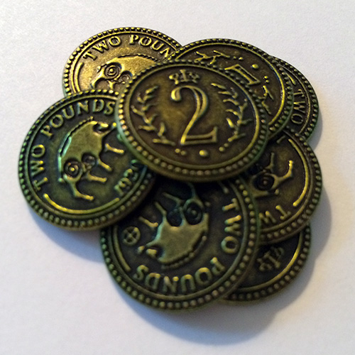 Scythe: set of fifteen $2 Albion metal coins | Golden Goblin Games
